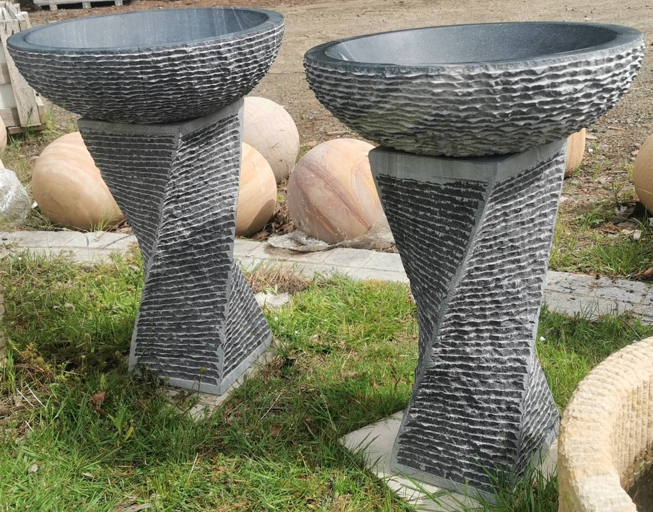 Sandstone & Black Marble bird baths | Stoneworld (Tas) Pty Ltd